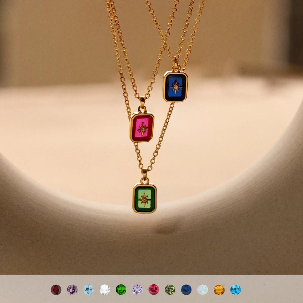 18K Gold Filled Rectangle Birthstone Necklace – 12 Months – Yadman Emarati